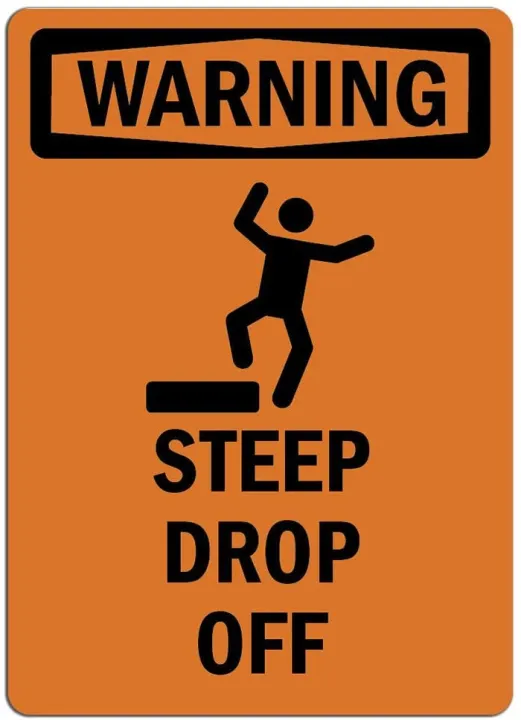 Warning Sign Steep Drop Off with Symbol| ? Label Decal Sticker Retail ...