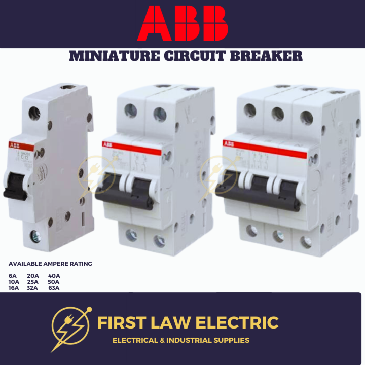 ABB MCB | Miniature Circuit Breaker - SH200 SERIES 6A to 63A | 6kAIC | 1 POLE | 2 POLE | 3 POLE ...