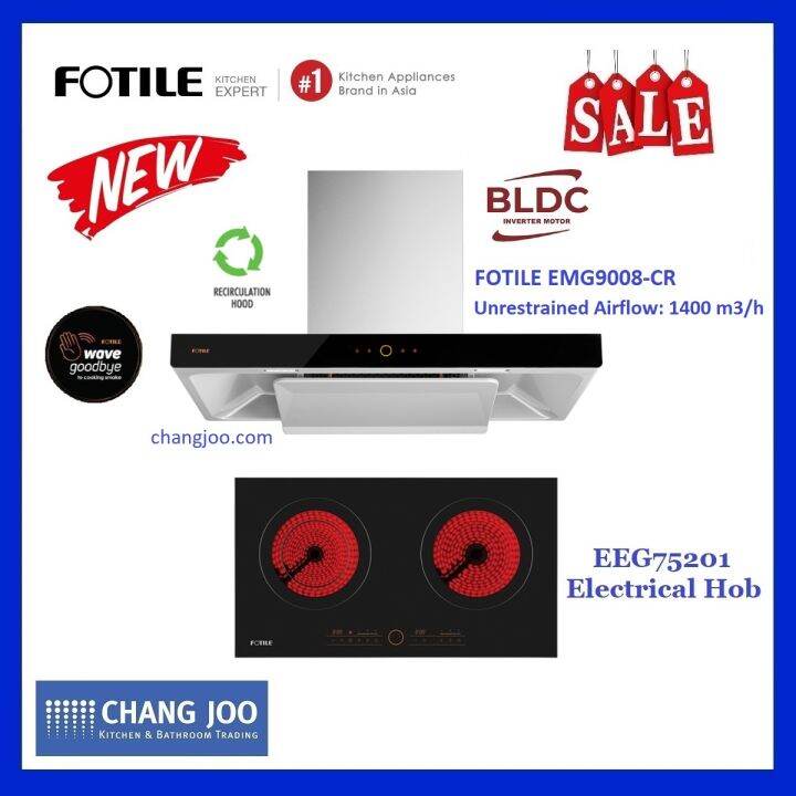 FOTILE EMG9008-CR Recirculation Hood + EEG75201 Electrical Ceramic Hob ...