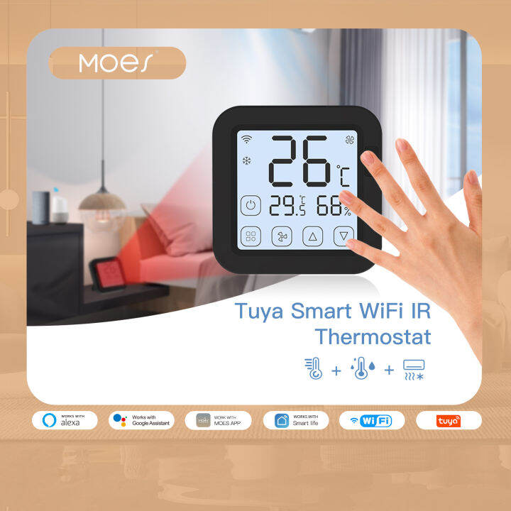 Moes Tuya WiFi IR เทอร์โมควบคุมหน้าจอแอลซีดีปุ่มสัมผัสไร้สายระยะไกลในตัวเซ็นเซอร์อุณหภูมิและ ...