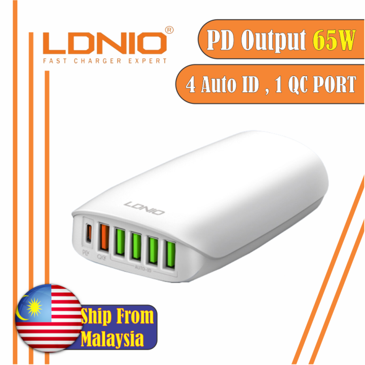 LDNIO A6573C Desktop Charger PD 65W Super Fast Charging 5 USB Port ...