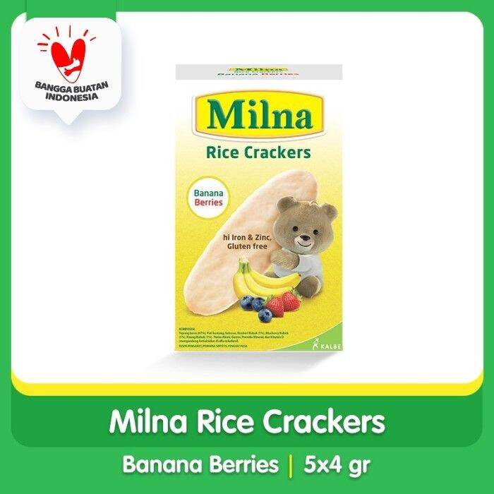 Milna Rice Crackers Banana Berries 20gr - cemilan MPASI bayi - biskuit ...