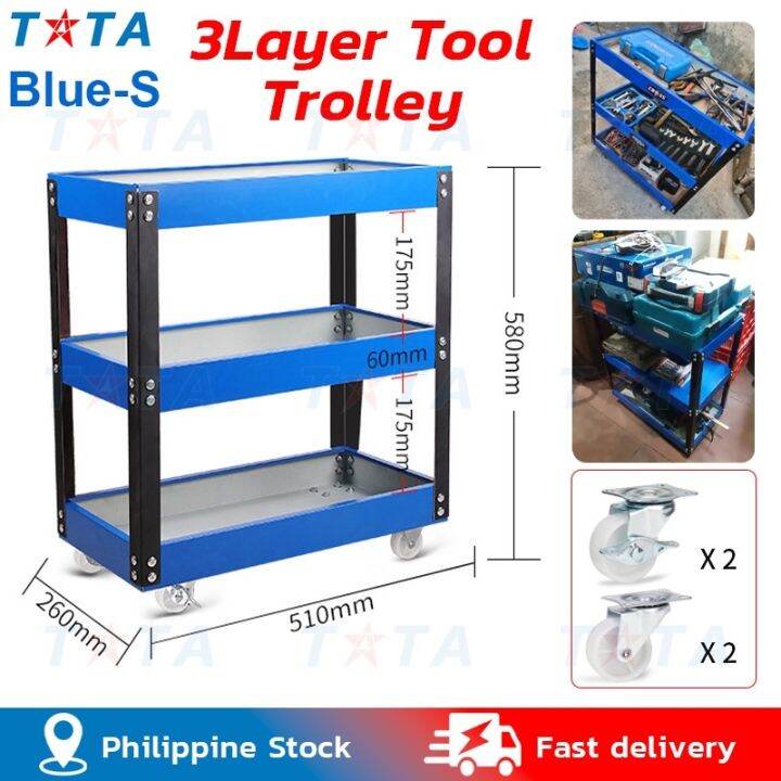 3 Layer Trolley Tool Cart With Wheels Storage Box Load 300KG Workshop ...