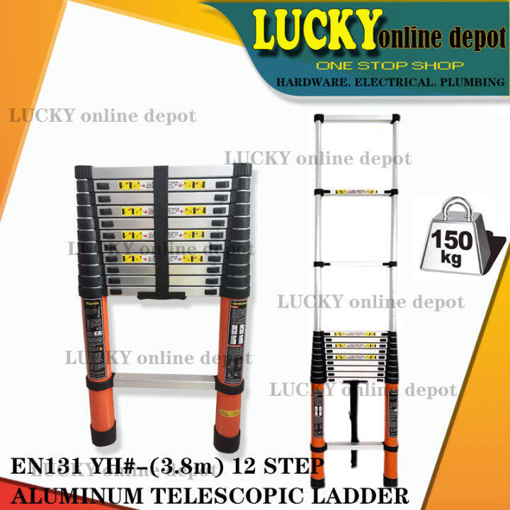EN131 ALUMINUM TELESCOPIC LADDER ( 12STEPS / 3.8M ) | Lazada PH
