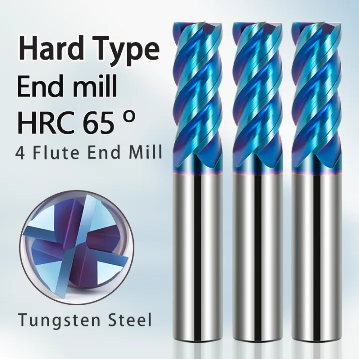 YI CHANG Tungsten Carbide Square End Mill Set HRC65° Nano Blue Coating 4 Flute High Hard Milling ...