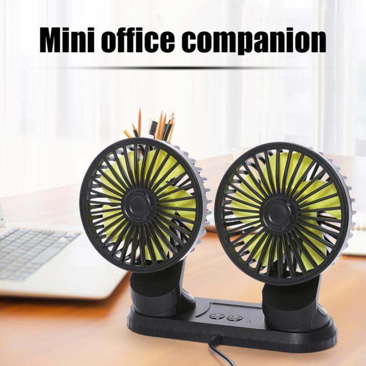 F404 USB Powered Car Fan Multi-Angle Rotatable Dual Head 3-Speed ...