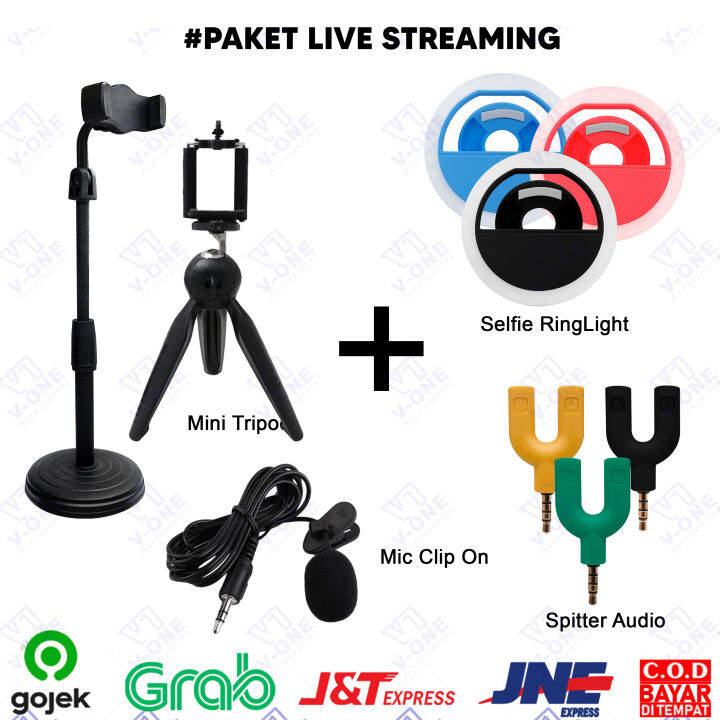 PAKET LIVE STREAMING HP KAMERA TRIPOD MIC CLIP ON SPLITTER AUDIO ...