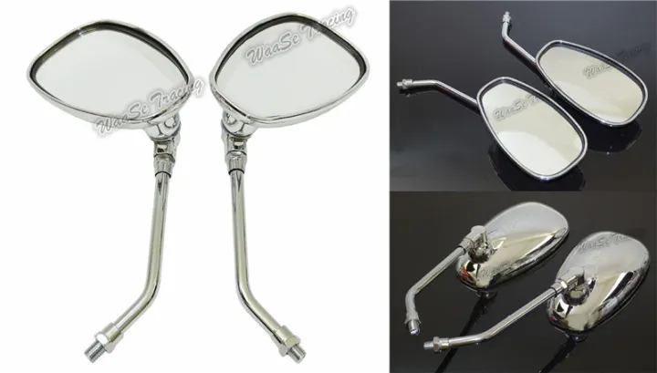 Chrome Universal 10มม.รถจักรยานยนต์กระจกสำหรับ Honda Shadow VTX สำหรับ ...