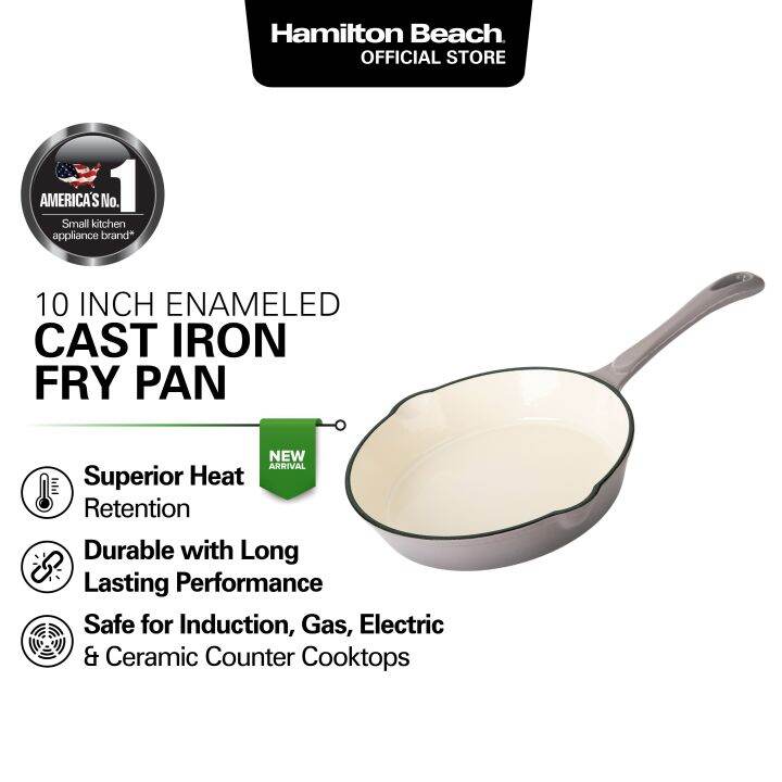 Hamilton Beach Cast Iron Fry Pan 10inch (24.5cm), Cream Enamel Coating ...