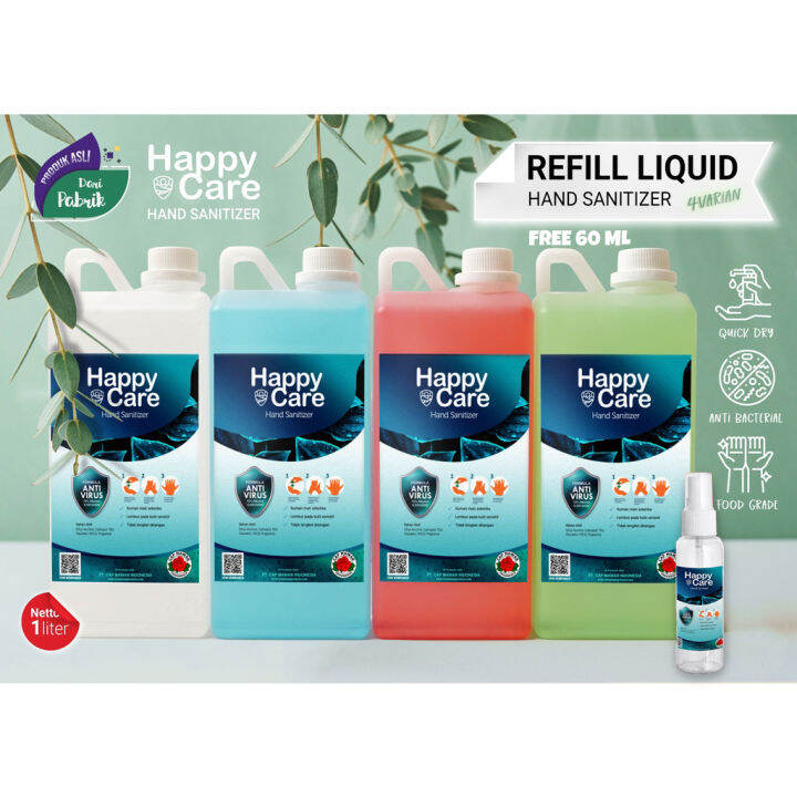PROMO!!! HAPPY CARE Hand Sanitizer Liquid Cair Bening Refill 1 Liter ...