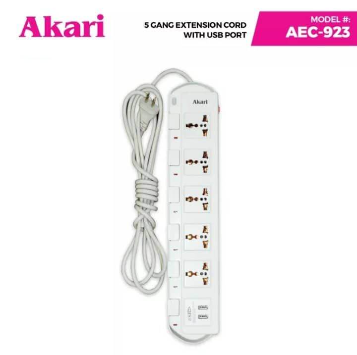 Akari 5 Gang Extension Cord with USB Port (AEC-923) | Lazada PH