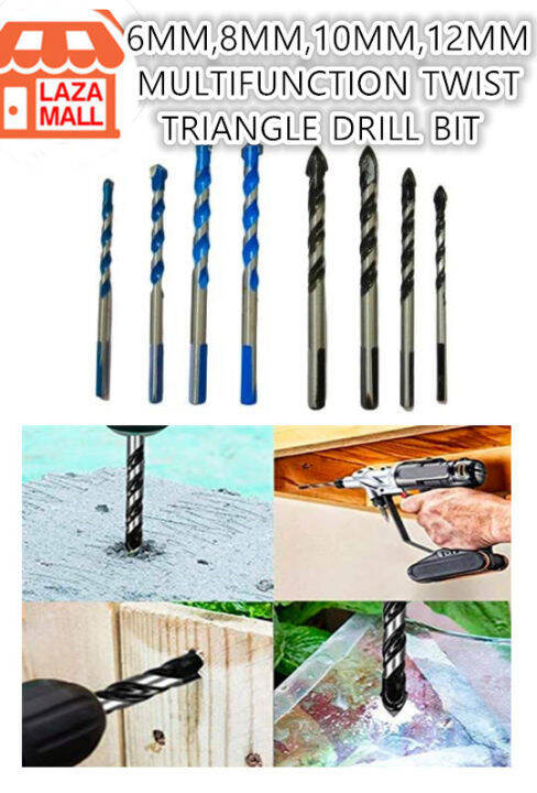 1PCS MULTIFUNCTIONAL TWIST TRIANGLE DRILL BIT BLACK BLUE 6/8/10/12MM ...