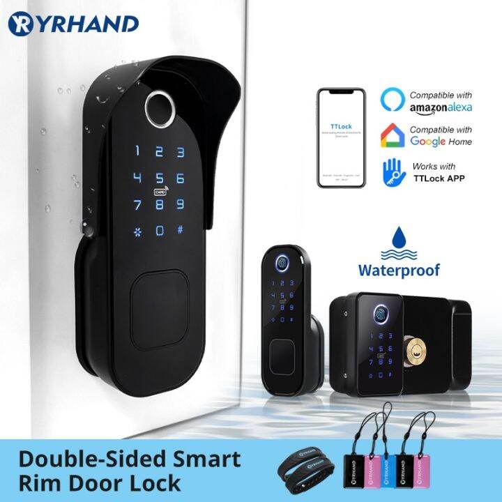 hot double Fingerprint Door Lock Outdoor Gate Passcode Card Keyless ...
