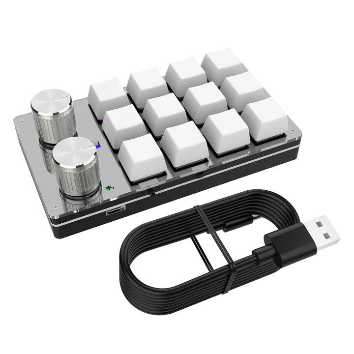 Macro Custom Gaming Keyboard Knob 12 Key + 2 Knob Programmable Hotswap One-handed Mechanical ...