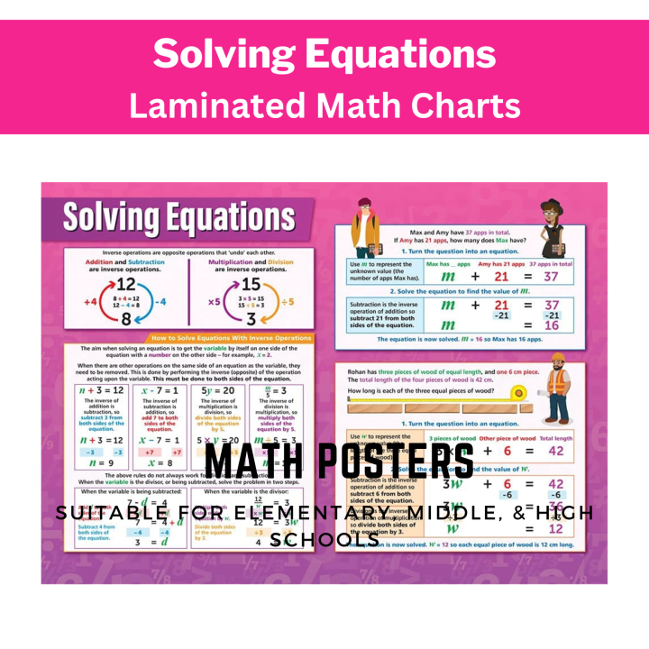 EDUCATIONAL MATH CHARTS SOLVING EQUATIONS MATH POSTERS CHARTS, BASIC ...