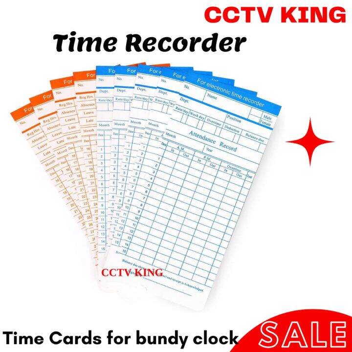 CCTV KING Standard Time Card Bundy Clock Timecard Recorder Cards 100 ...