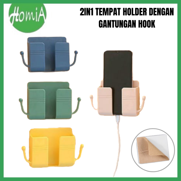 Rak Holder Hook Tempel Dinding 2 in 1 Serbaguna / Tempat Charger ...