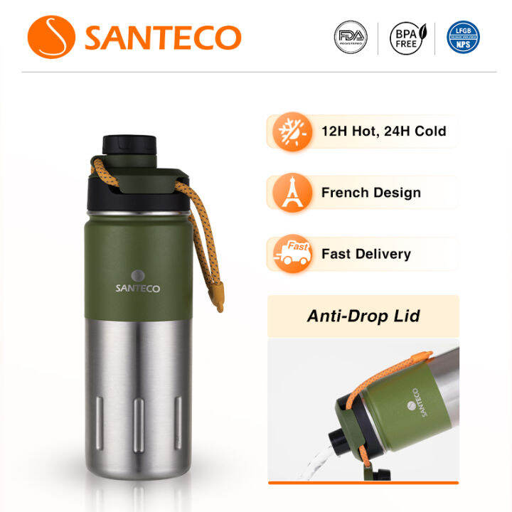 Santeco Insulated Water Bottles 17 oz, Santeco Stainless Steel Thermos with Lanyard & Wide Mouth ...