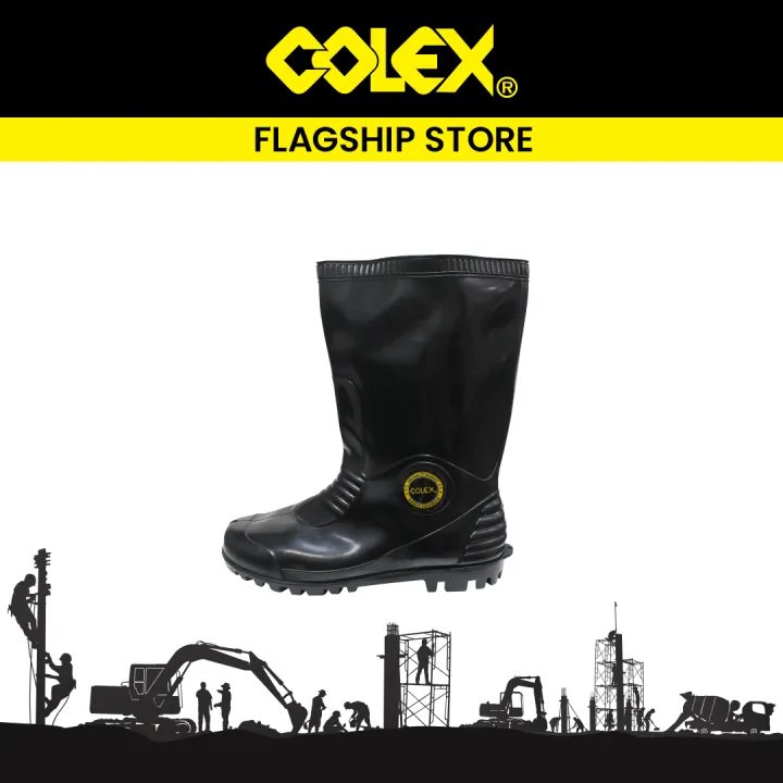 COLEX RB-7700 PVC Black Safety Rain Boots 12" Height Plastic Kasut ...