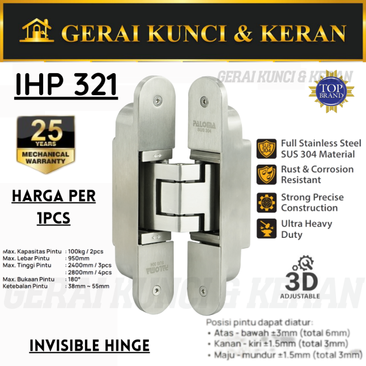 PALOMA IHP 321 Engsel Tanam Pintu Invisible Concealed Hinge Stainless ...