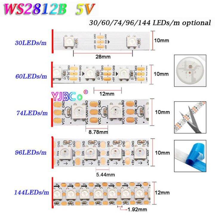 1meters/5meters WS2812B Magic LED Strip Light DC 5V 30/60/74/96/144 ...