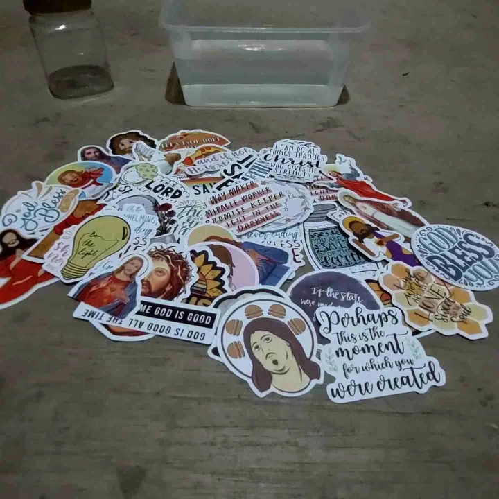 5 PCS STIKER DEKORASI ROHANI ANTI AIR RANDOM / STICKER GRAFITI YESUS ...