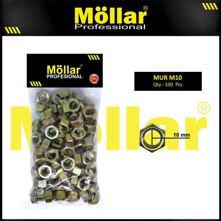 MOLLAR 93-068 Mur M10 Hex Nut Besi Hexagonal Baut JP M 10 - 100 pcs ...