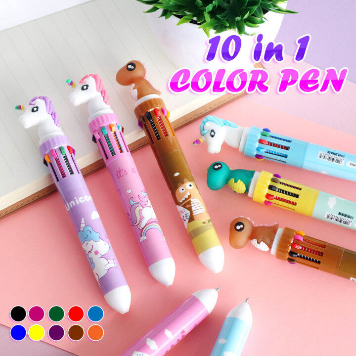 VC Art 10 Colours Retractable Ball Pen Per Piece Unicorn / Dinosaur ...
