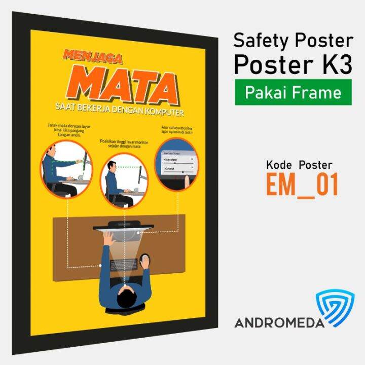 Safety Poster K3 : Ergonomi Kerja di Depan Komputer APD + Frame ...