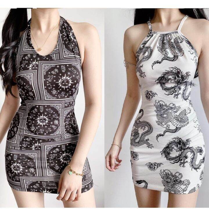 SS DAISY Korea Dragon Dress for Women Casual Bodycon Halter Dresses ...