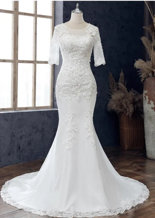 Gaun Pengantin mermaid Gaun Pernikahan Elegan Mewah Renda Berlian ...