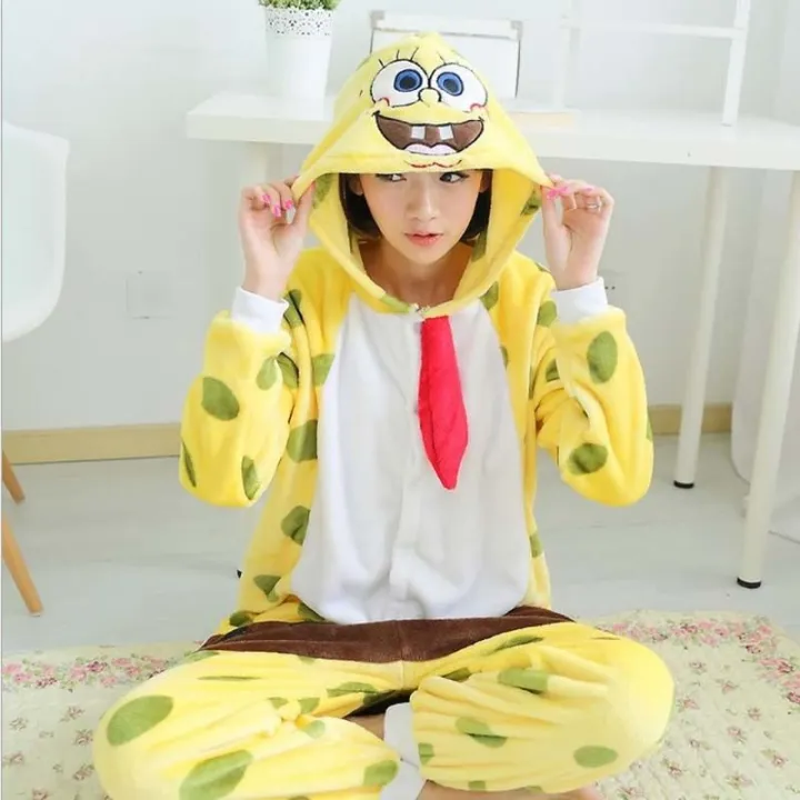 SpongeBob Onesie Pajamas Adult Lovely Cartoon Cosplay Jumpsuit Women ...