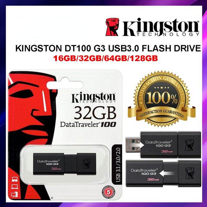 Kingston แฟลชไดรฟ์ USB 3.0 ความเร็วสูง DT100G3 ขนาดเล็ก 16GB 32GB 64GB 128GB | Lazada.co.th