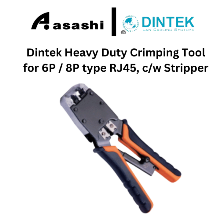 Dintek Heavy Duty Crimping Tool for 6P / 8P type RJ45, c/w Stripper ...