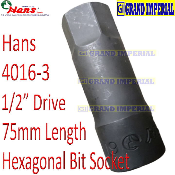 Hans Hexagonal Bit Socket Hex Bit 1/2" Drive 6 Points 75mm Length 4016 ...
