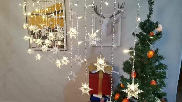 4เมตรไฟคริสต์มาส LED เกล็ดหิมะไฟสตริง8โหมดตกแต่งบ้าน D Roop ไฟ Led ม่าน ...