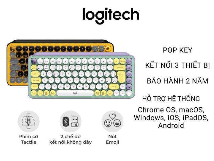 Bàn phím cơ không dây bluetooth | USB Logi POP KEYS phím emoji có thể ...