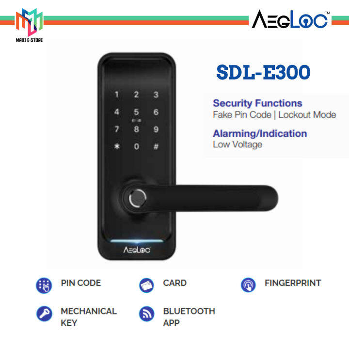 AEGLoc SDL-E300 Digital Tubular Smart Lock Black Smart Digital Rim Lock ...
