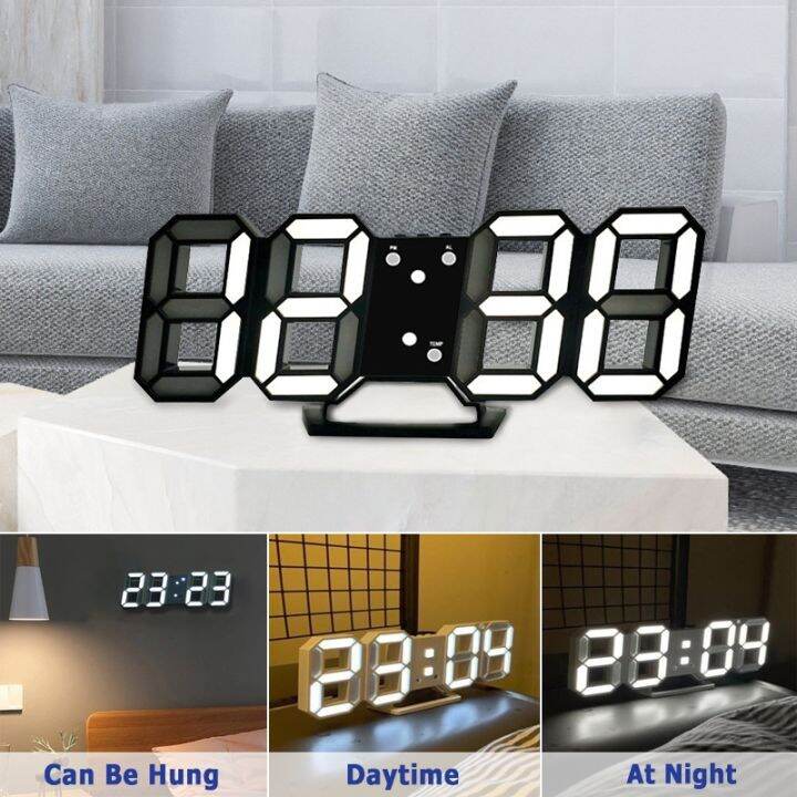 E&M 3D LED Wall Clock Modern Digital Alarm Clocks Display 12/24 Hour ...