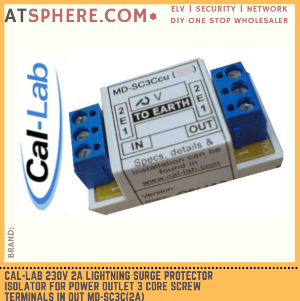 CAL-LAB Callab Cal Lab 230V 2A Lightning Surge Isolator Protector for Power Outlet 3 Core Screw ...