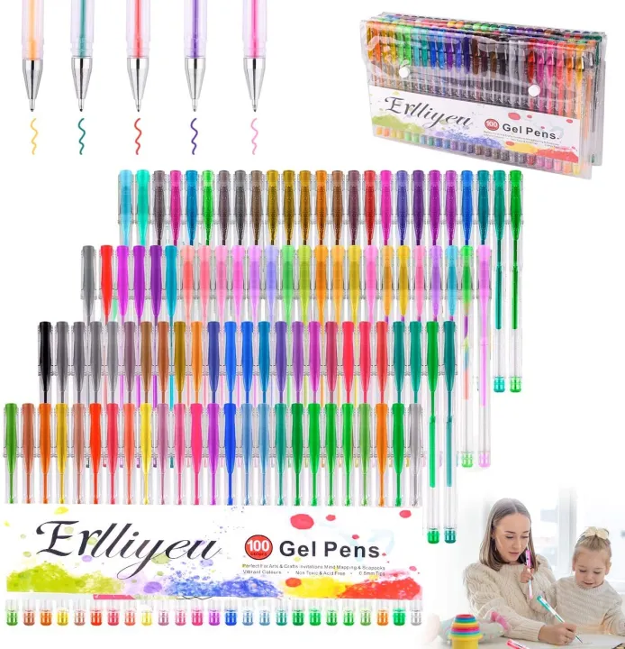 Glitter Gel Pens 100 Color Glitter Pen Set for Making Cards Gel Markers ...