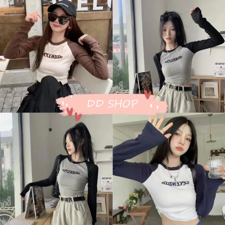 DD SHOP'พร้อมส่ง' 58067-3 เสื้อครอปไหมพรม คอกลมแขนยาว น่ารักสีพื้นกำลังมา | Lazada.co.th