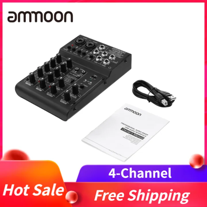 ammoon 4-Channel Mini Mixing Console Digital Audio Mixer 2-band EQ ...
