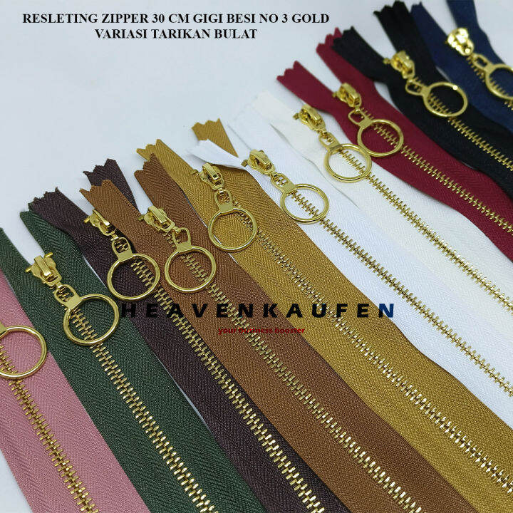 Resleting Zipper 30 cm Gold Type Gigi Besi Nomor 3 Model Set Close ...
