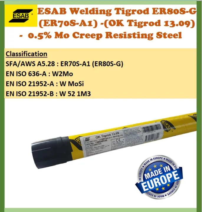 ESAB Welding Tig Rod ER80S-G (ER70S-A1) (OK Tigrod 13.09) - 0.5% Mo Creep Resisting Steel ...