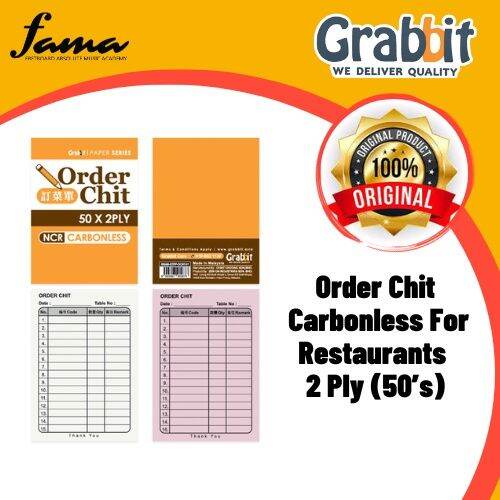 [FAMA] Grabbit Order Chit Carbonless For Restaurants - 2 Ply (50’s ...