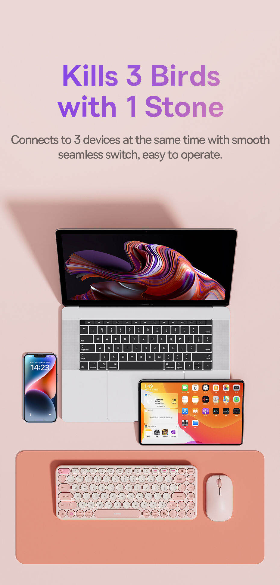 Baseus Wireless Keyboard 2.4G Tri-mode Connect Keyboard For Mac Phone ...