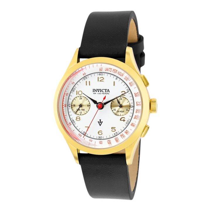 Jam Tangan Pria INVICTA Vintage 37057 Boy Dual Tone Dial Black Leather ...