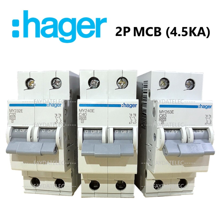 HAGER 2P MCB (4.5KA) MY232E 32A 2P/ MY240E 40A 2P/ MY263E 63A 2P | Lazada