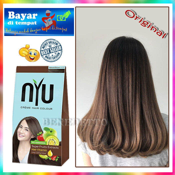 NYU Creme Hair Colour 30ml Natural Brown Asli Tanpa Amonia Cat Rambut ...